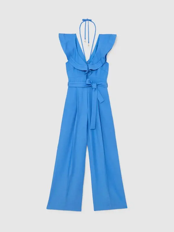 REISS Ruffle Tie-neck Wide-leg Jumpsuit