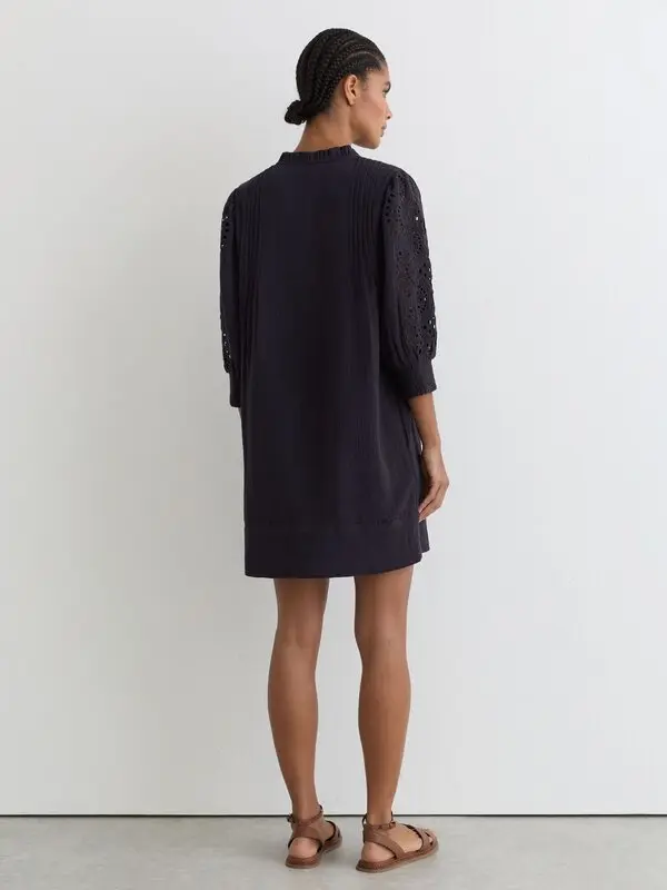 REISS Cotton Cheesecloth Broderie Mini Dress