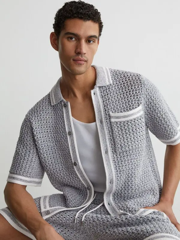 REISS Cotton Crochet Button-through Shirt