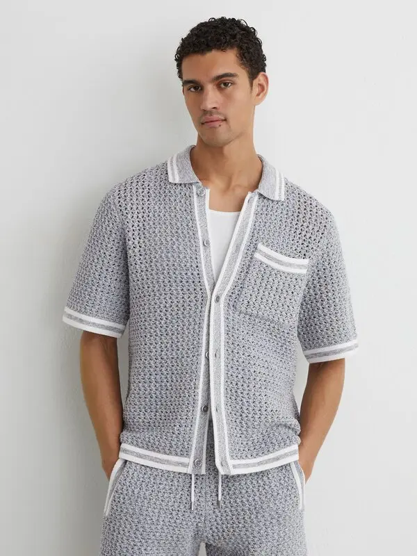 REISS Cotton Crochet Button-through Shirt