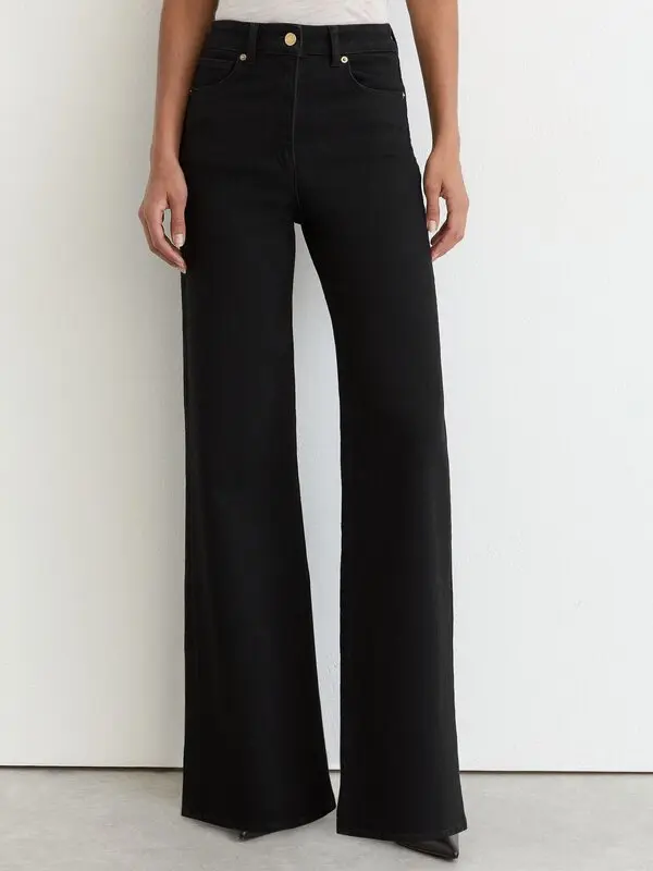 REISS Cotton- Wide-leg Jeans - Black