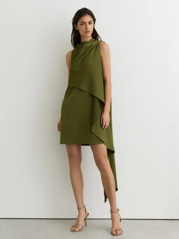 REISS Drape-detail Layered Mini Dress - Green