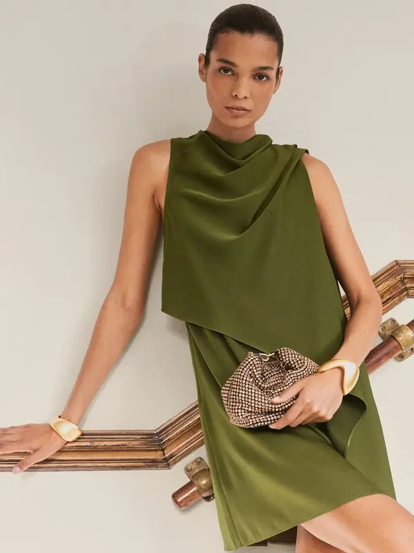 REISS Drape-detail Layered Mini Dress - Green