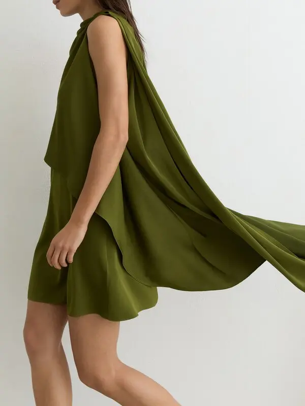 REISS Drape-detail Layered Mini Dress - Green