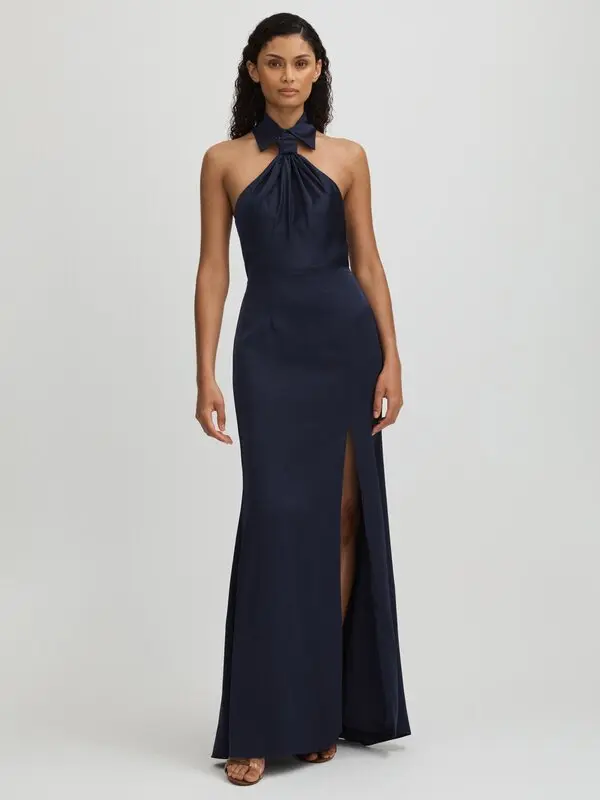 Halston Satin Halter Neck Maxi Dress