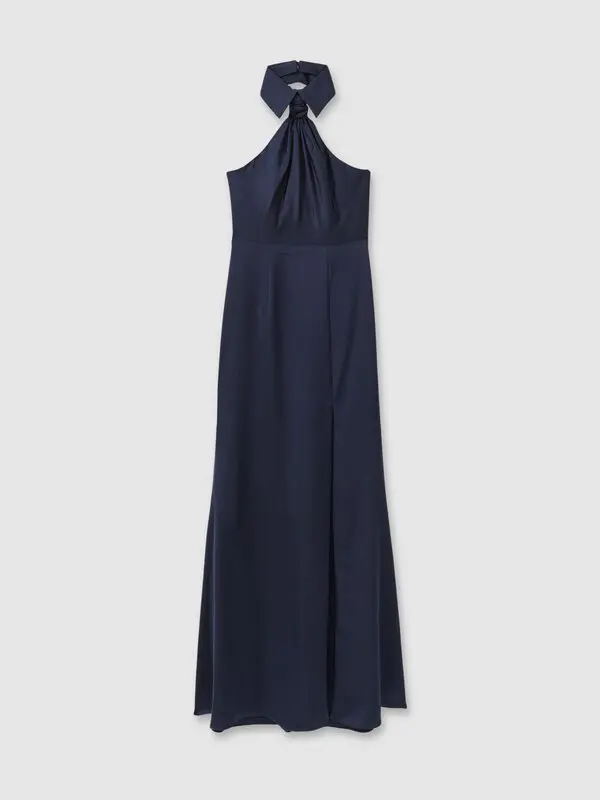 Halston Satin Halter Neck Maxi Dress