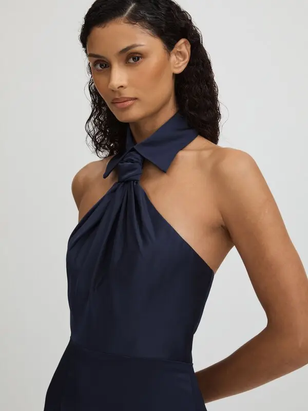 Halston Satin Halter Neck Maxi Dress