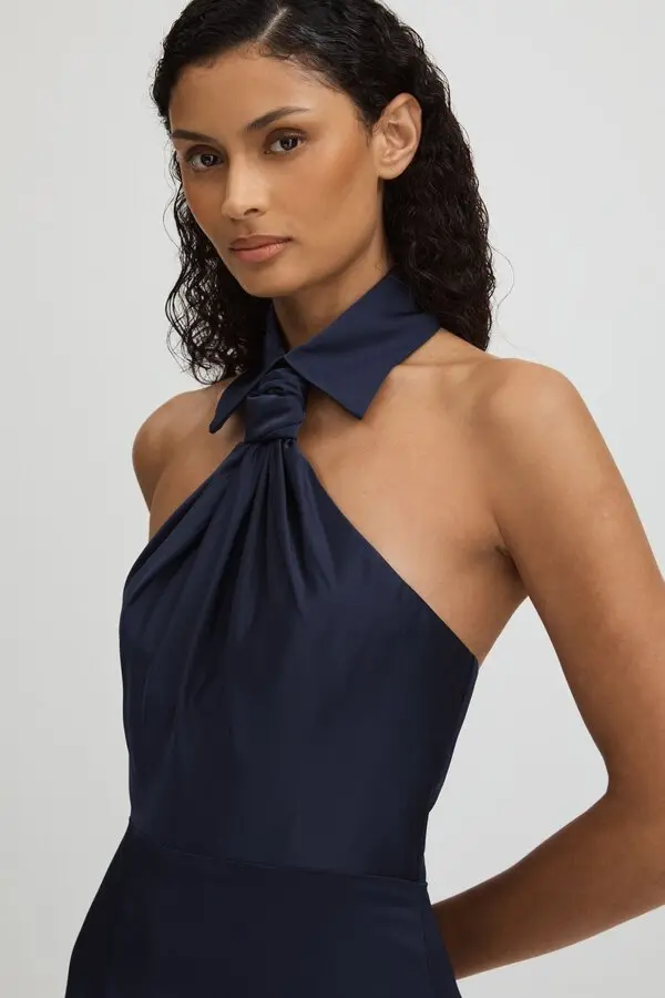 Halston Blue Halter Neck Maxi Dress - Navy