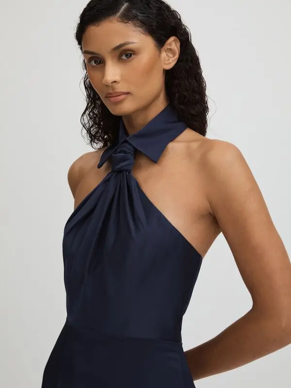 Halston Satin Halter Neck Maxi Dress