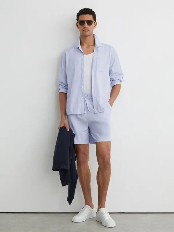 REISS Cotton-blend Drawstring Pinstripe Shorts - Soft Blue