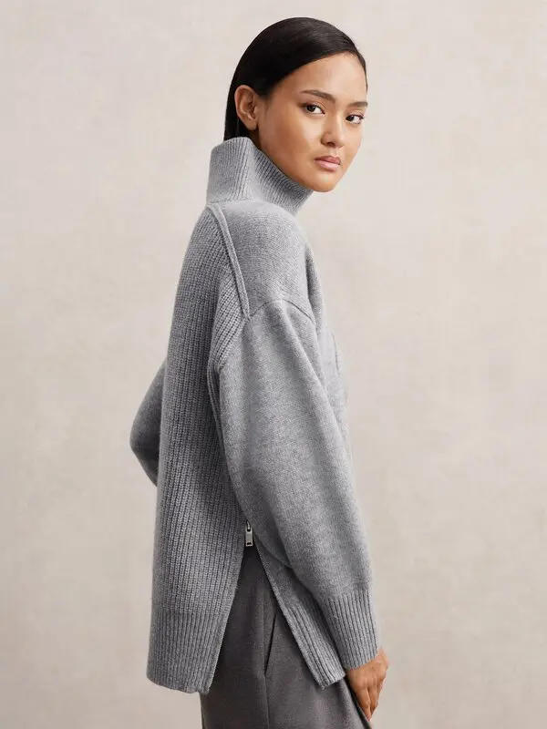 REISS Wool Zip-detail Funnel-neck Jumper