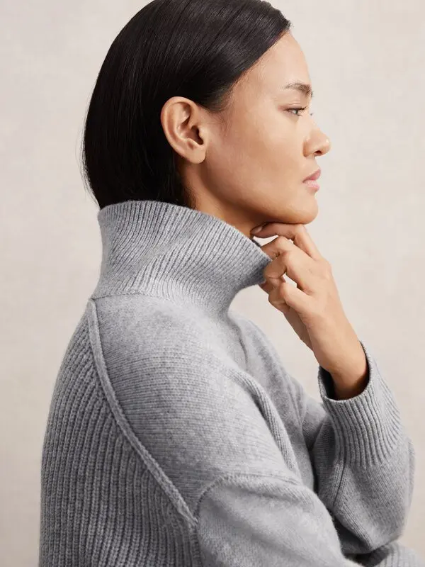 REISS Wool Zip-detail Funnel-neck Jumper