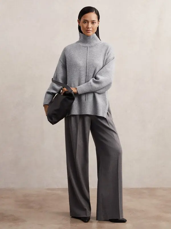 REISS Wool Zip-detail Funnel-neck Jumper