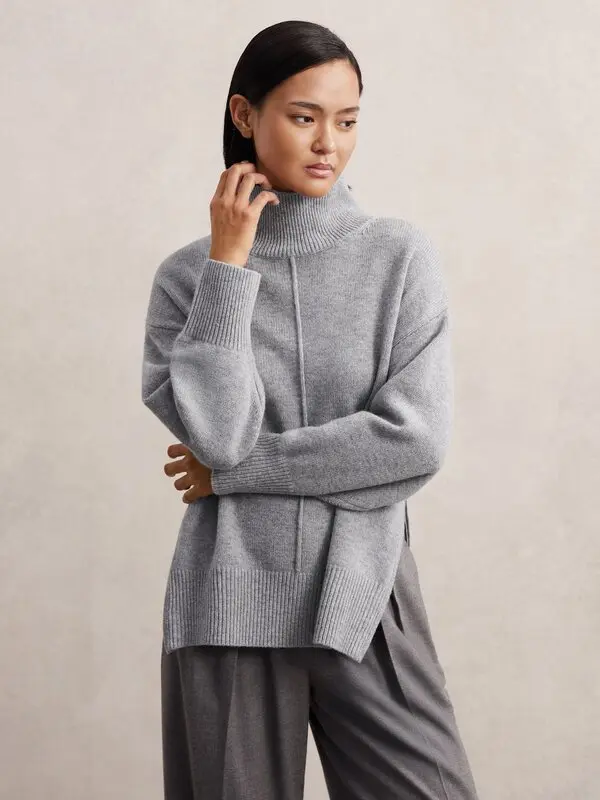 REISS Wool Zip-detail Funnel-neck Jumper