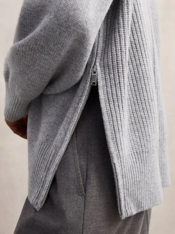 REISS Wool Zip-detail Funnel-neck Jumper
