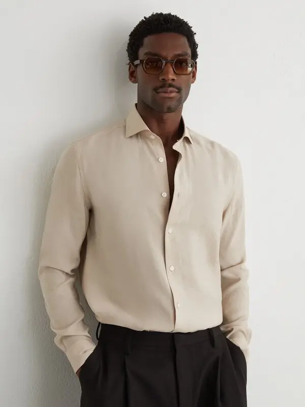 REISS Blend Regular-fit Shirt - Stone