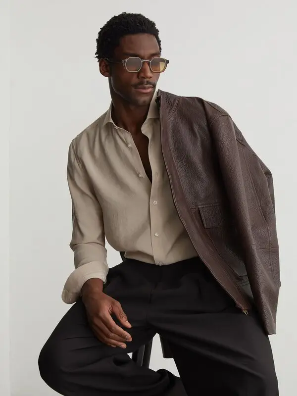 REISS Blend Regular-fit Shirt - Stone