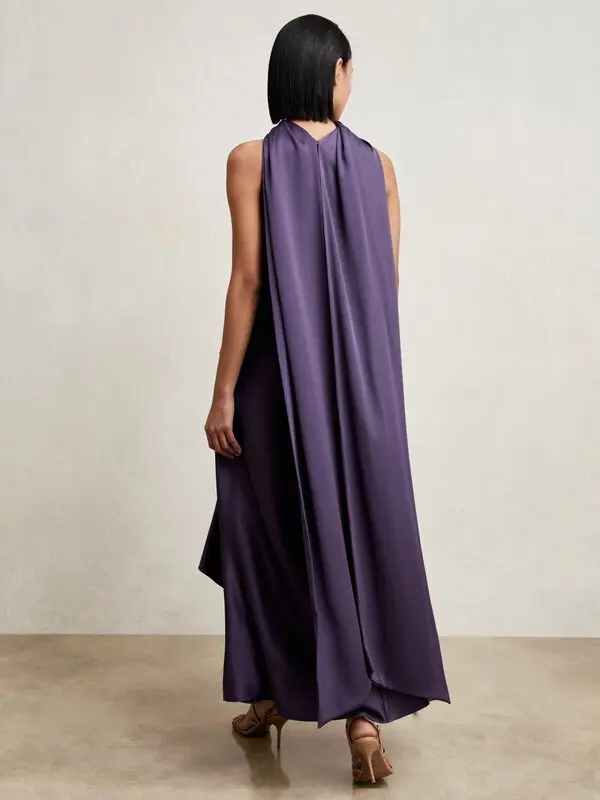 REISS Satin Tuck-detail Cape Midi Dress