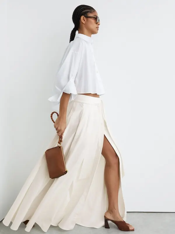 REISS Cotton-blend Pleated Maxi Skirt
