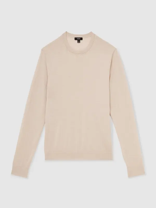 REISS Merino Wool Crew Neck Jumper - Beige