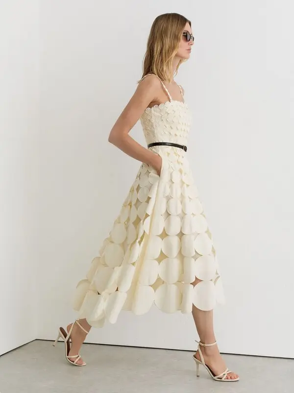REISS Cotton Cut-out Belted Midi Dress - Cream