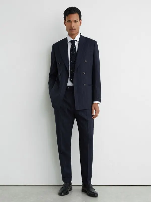 REISS Virgin Wool Pinstripe Side-adjuster Suit Trousers Tailored-fit