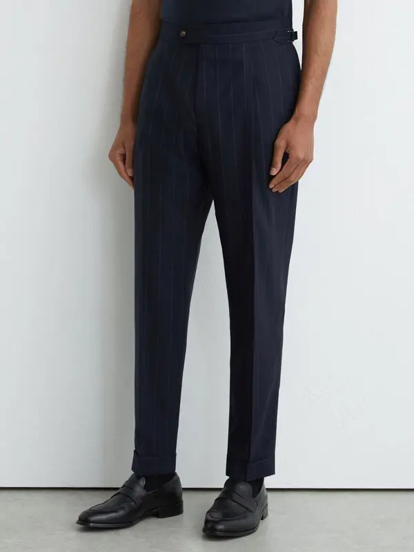 REISS Virgin Wool Pinstripe Side-adjuster Suit Trousers Tailored-fit