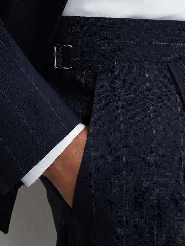 REISS Virgin Wool Pinstripe Side-adjuster Suit Trousers Tailored-fit