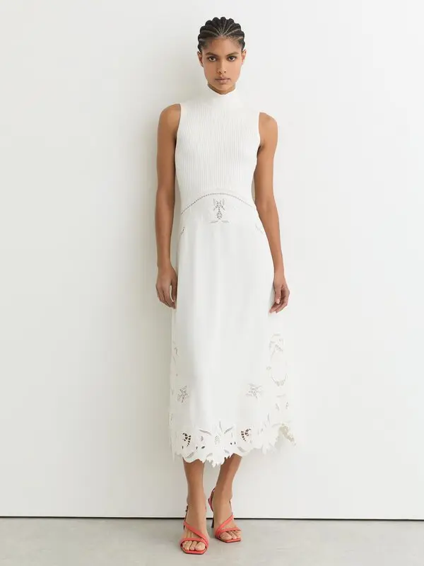 REISS Knit Woven Midi Dress
