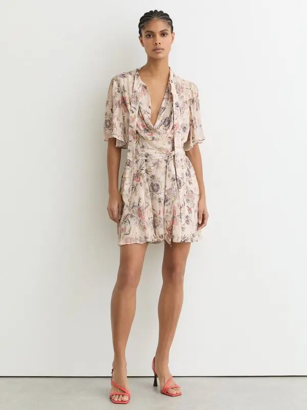 REISS Metallic-floral Flippy Mini Dress