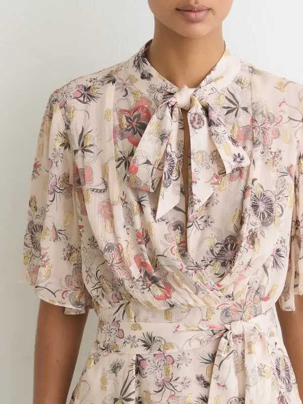REISS Metallic-floral Flippy Mini Dress