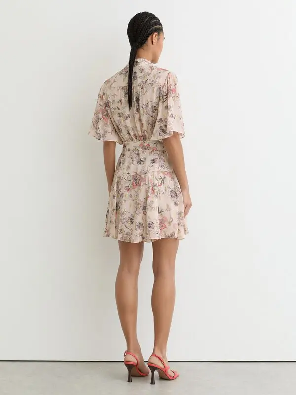 REISS Metallic-floral Flippy Mini Dress
