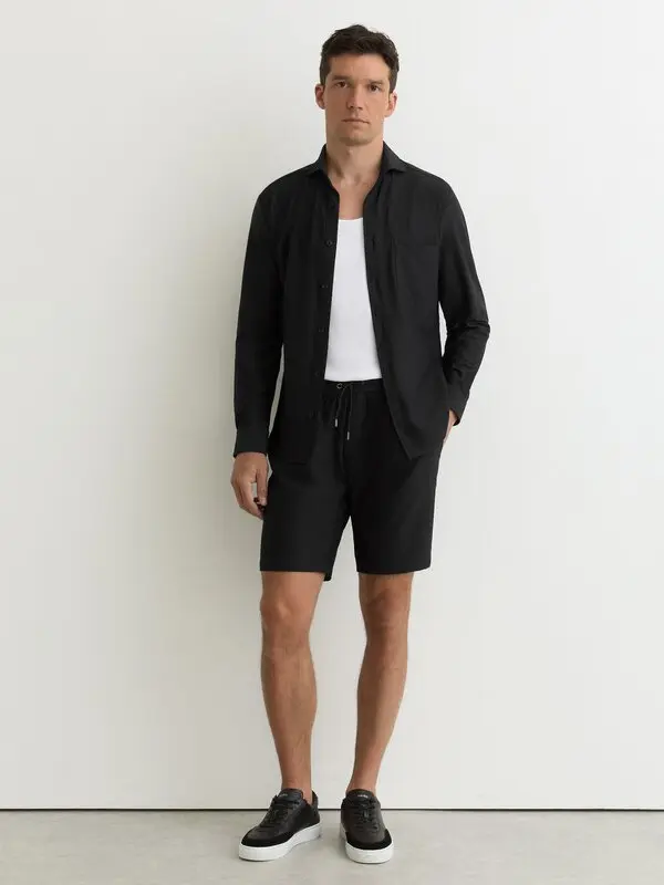 REISS Ajay Seersucker Drawstring Shorts - Black