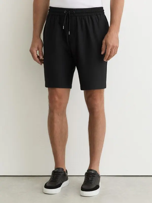 REISS Ajay Seersucker Drawstring Shorts - Black