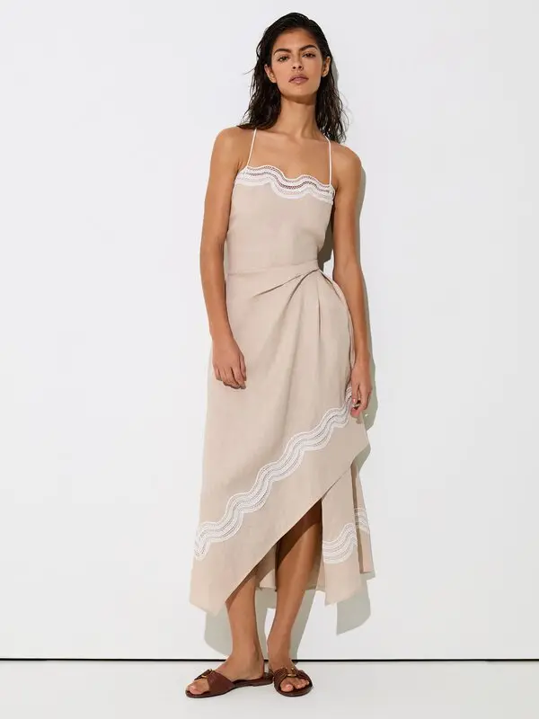REISS Arla Linen Lace-trim Beach Dress - Neutral