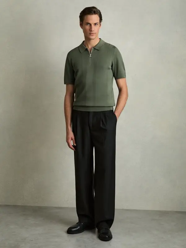 REISS Half-zip Textured-knit Polo Shirt - Green