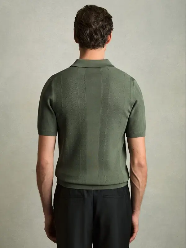 REISS Half-zip Textured-knit Polo Shirt - Green