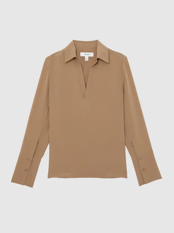 REISS Matte-silk Open-collar Blouse