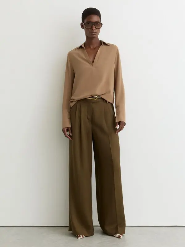 REISS Matte-silk Open-collar Blouse
