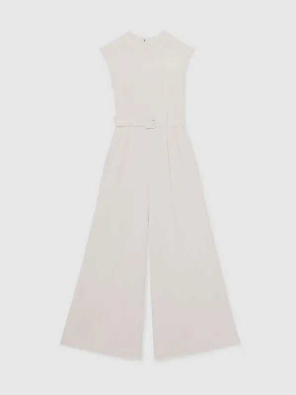 REISS Alba Sheer-panel Wide-leg Belted Jumpsuit