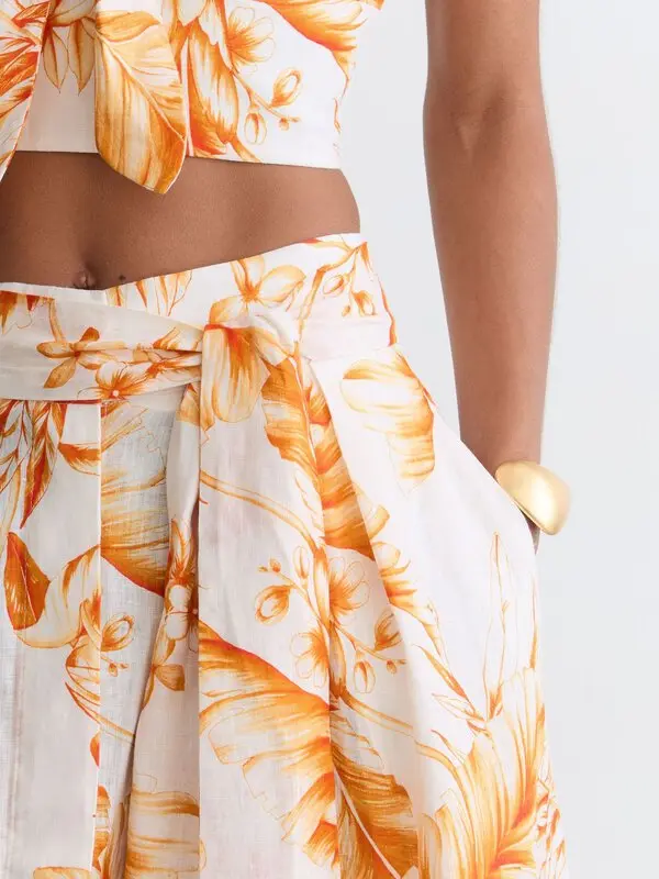 REISS Linen Floral-print Maxi Skirt