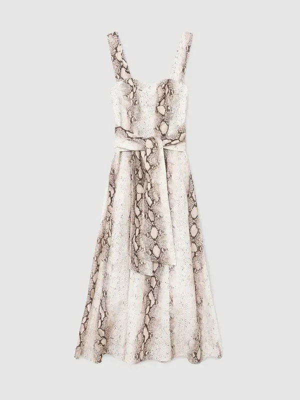 REISS Linen-blend Snake-print Midi Dress - Neutral