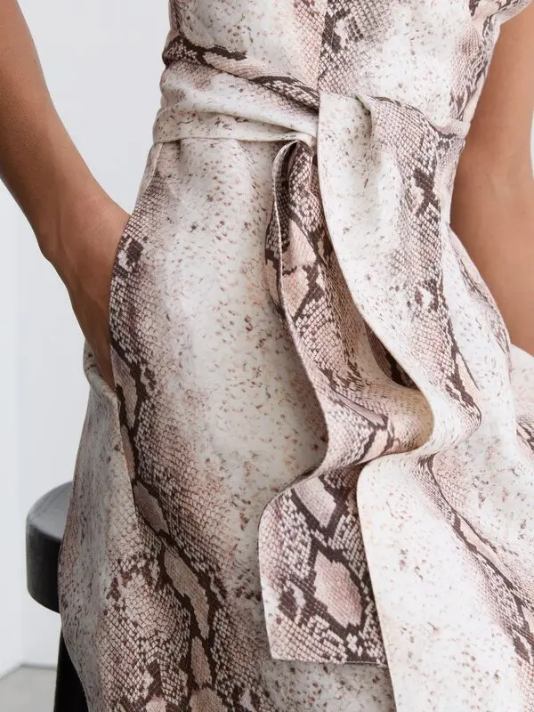REISS Linen-blend Snake-print Midi Dress - Neutral