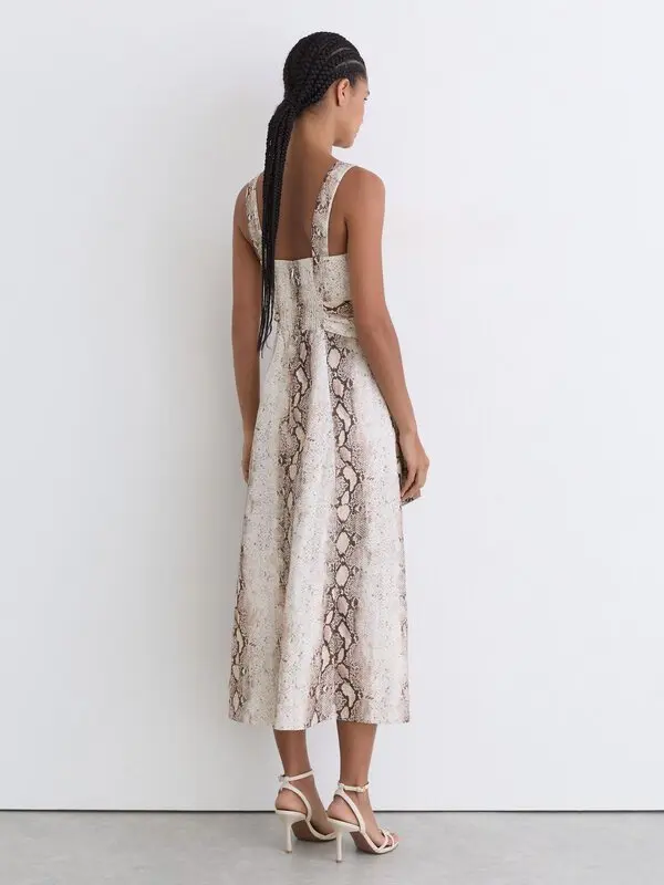 REISS Linen-blend Snake-print Midi Dress - Neutral