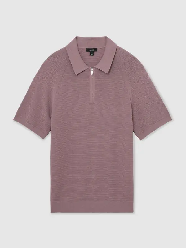 REISS Textured-knit Half-zip Polo Shirt - Plum