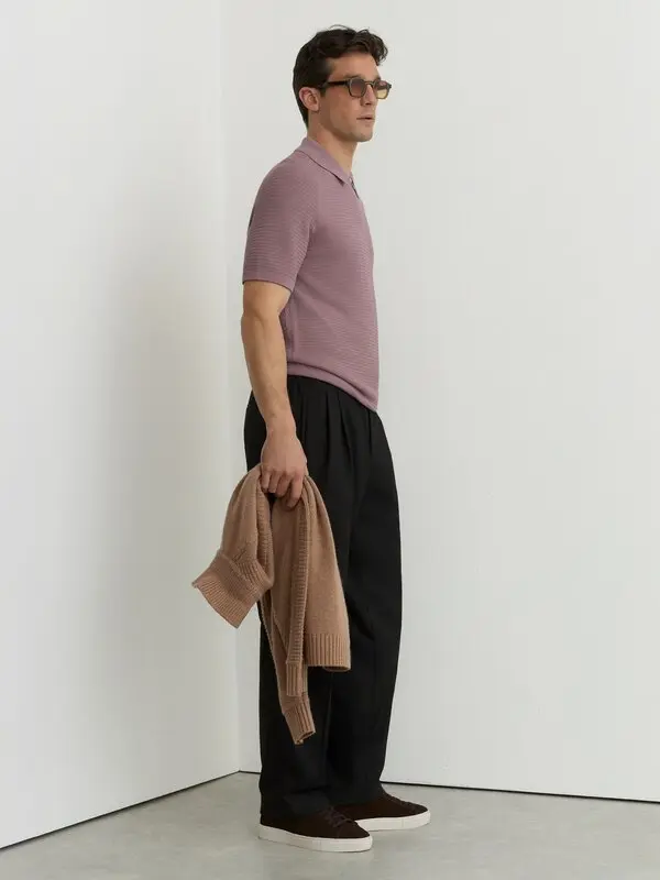 REISS Textured-knit Half-zip Polo Shirt - Plum