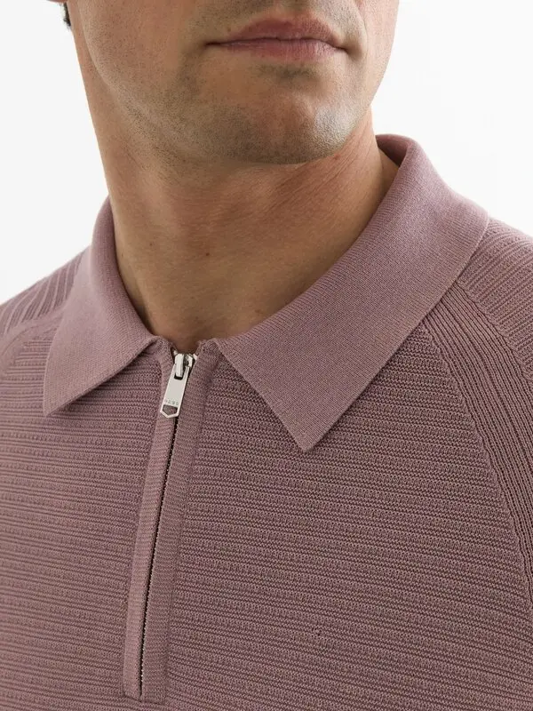 REISS Textured-knit Half-zip Polo Shirt - Plum
