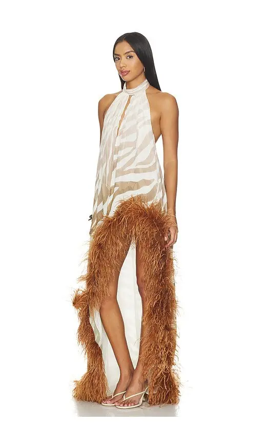BRONX BANCO Madeline Zebra Halterneck Gown In . Also