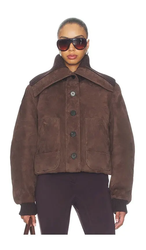 Attico Suede Bomber Jacket In . Also - Brown
