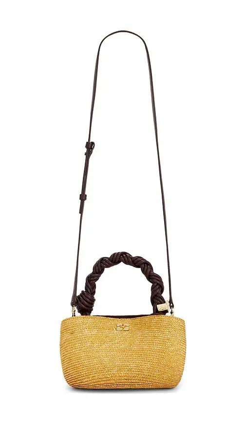 GANNI Bou Mini Straw Bag - Tan